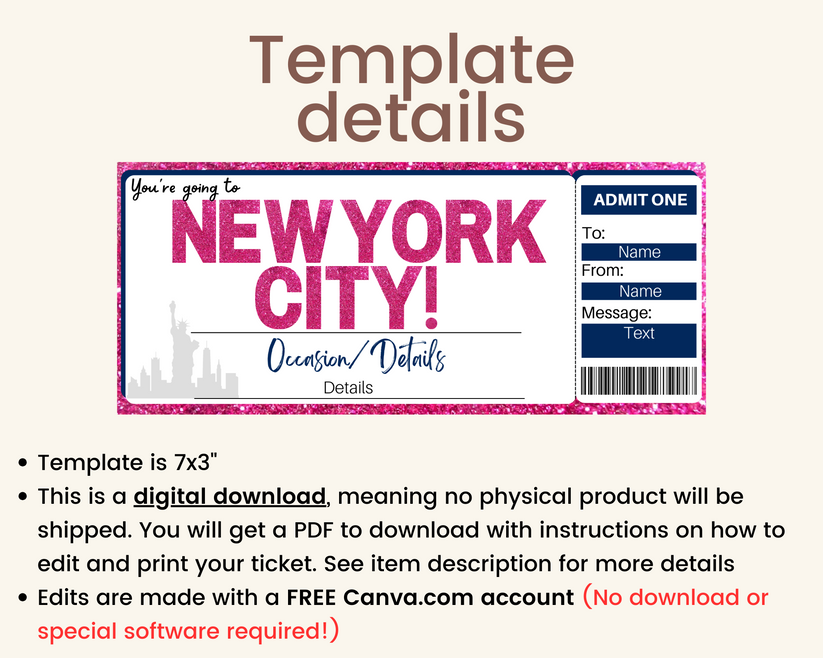 New York City Boarding Pass Ticket Template – Printed Smile Shop
