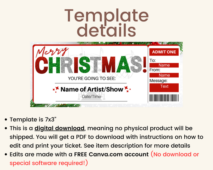 Christmas Concert Ticket: Printable Show/Event Ticket – Printed Smile Shop