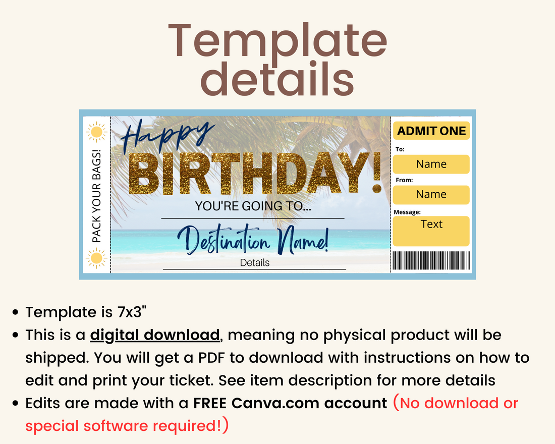 Beach Boarding Pass: Surprise Beach Vacation Ticket – Printed Smile Shop