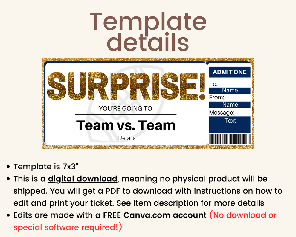 Surprise Football Game Ticket Template – Printed Smile Shop