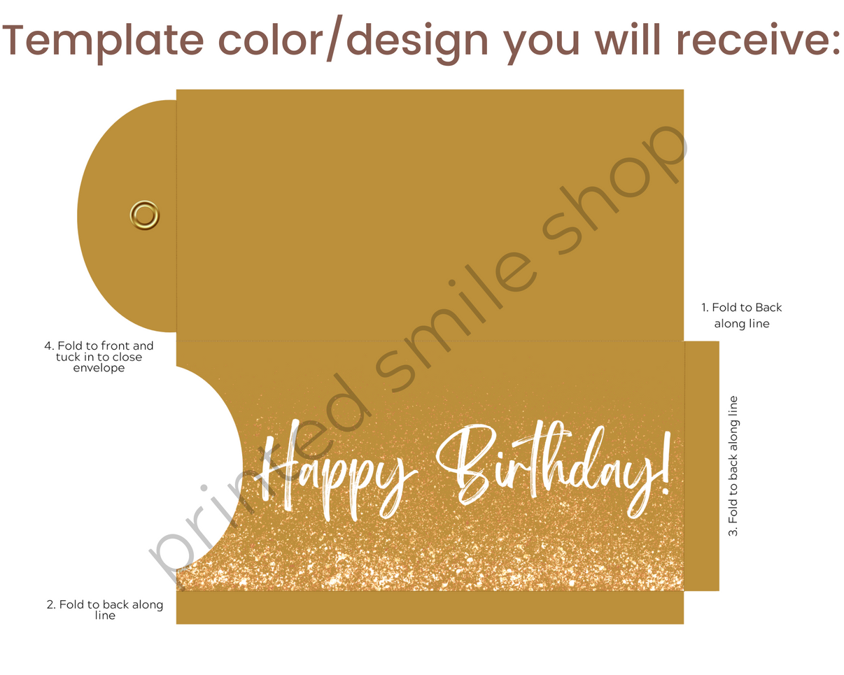 Printable Ticket Envelope: Gold Birthday – Printed Smile Shop