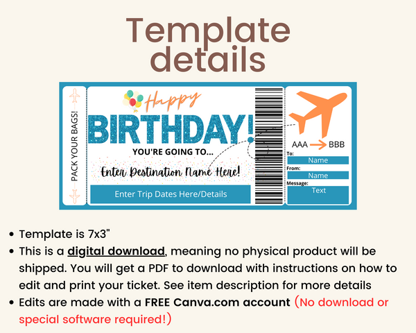 Birthday Boarding Pass Template – Printed Smile Shop