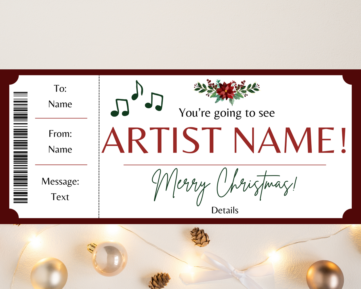 Christmas Concert Ticket Gift Template – Printed Smile Shop