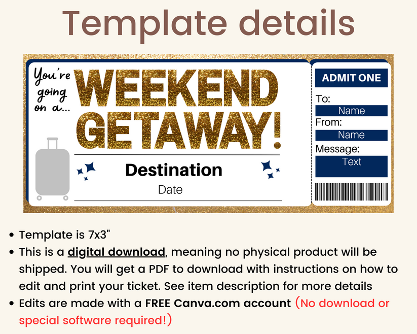 Weekend Getaway Ticket Template – Printed Smile Shop