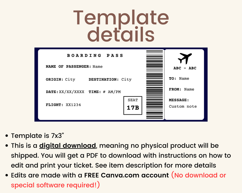 Printable Boarding Pass Template – Printed Smile Shop