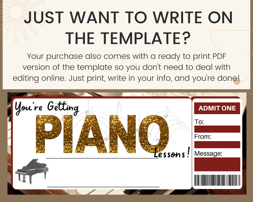 Piano Lessons Gift Certificate Template – Printed Smile Shop
