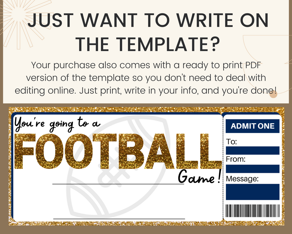 Printable Football Game Ticket Template – Printed Smile Shop