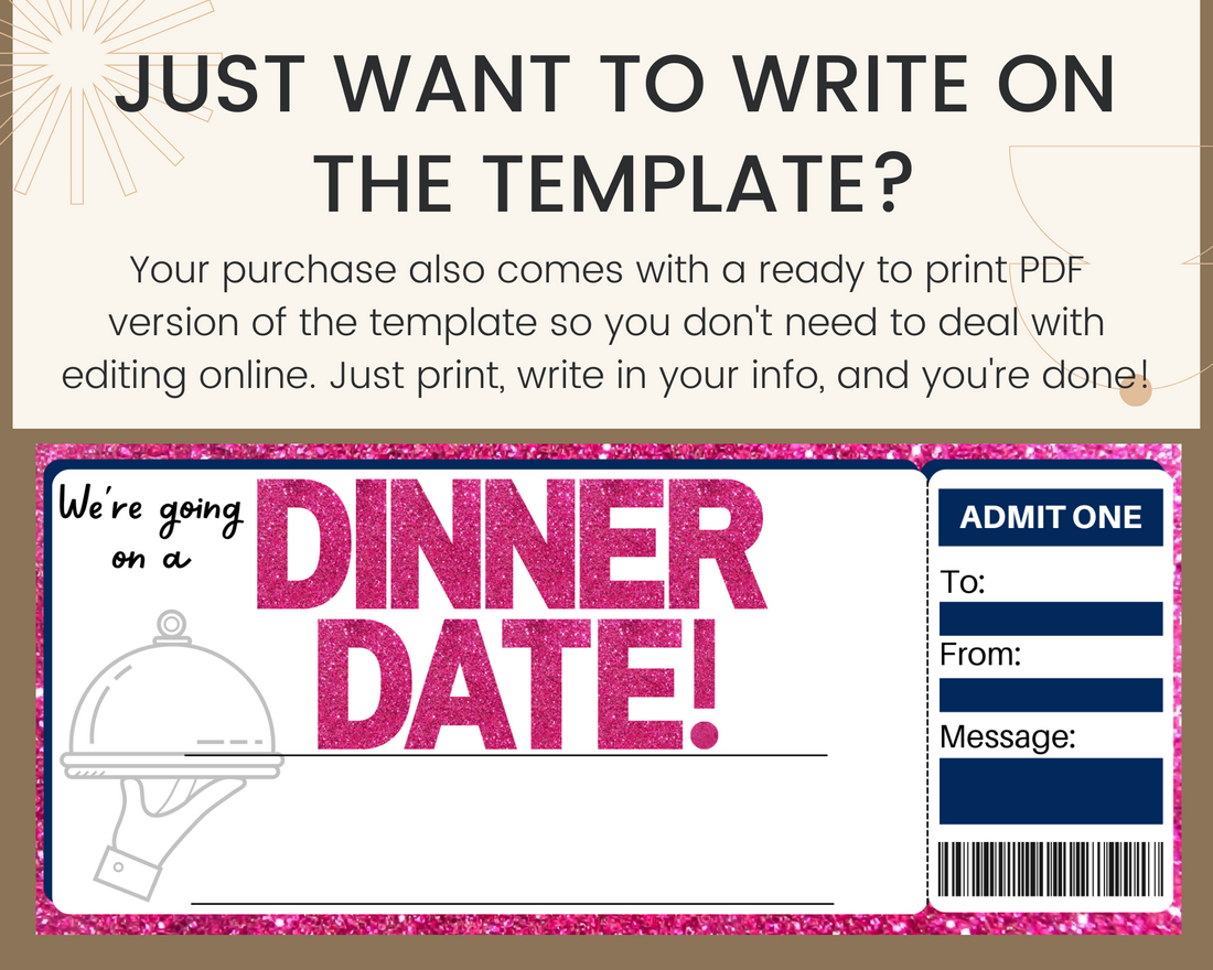 Printable Dinner Date Gift Ticket Template – Printed Smile Shop