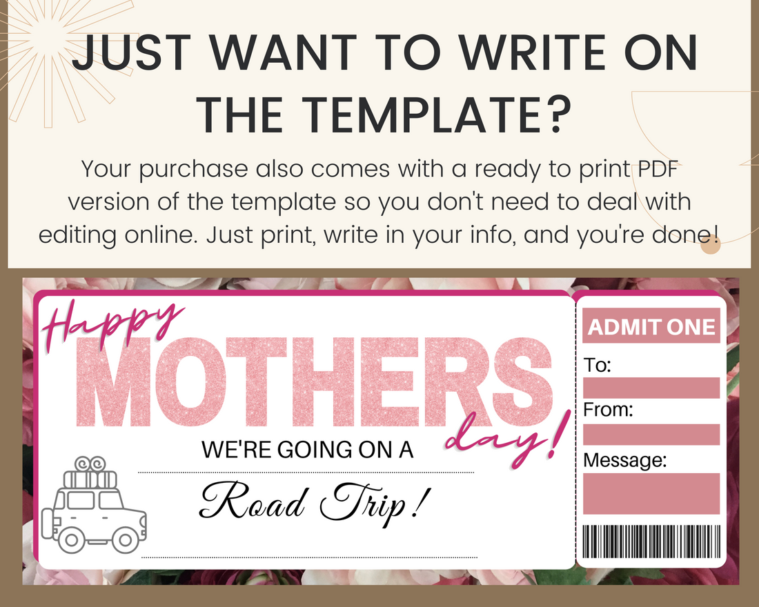 Mother's Day Road Trip Ticket Template – Printed Smile Shop