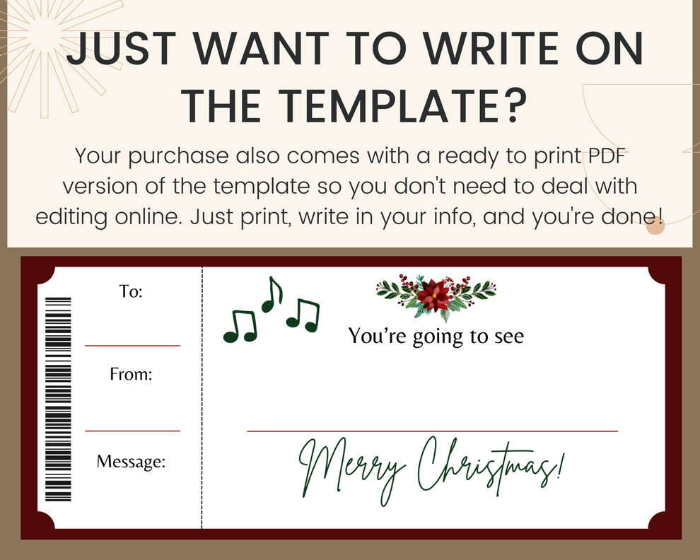 Christmas Concert Ticket Gift Template – Printed Smile Shop